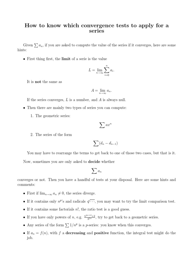 Convergence Tests for Series | PDF | Teaching Methods & Materials