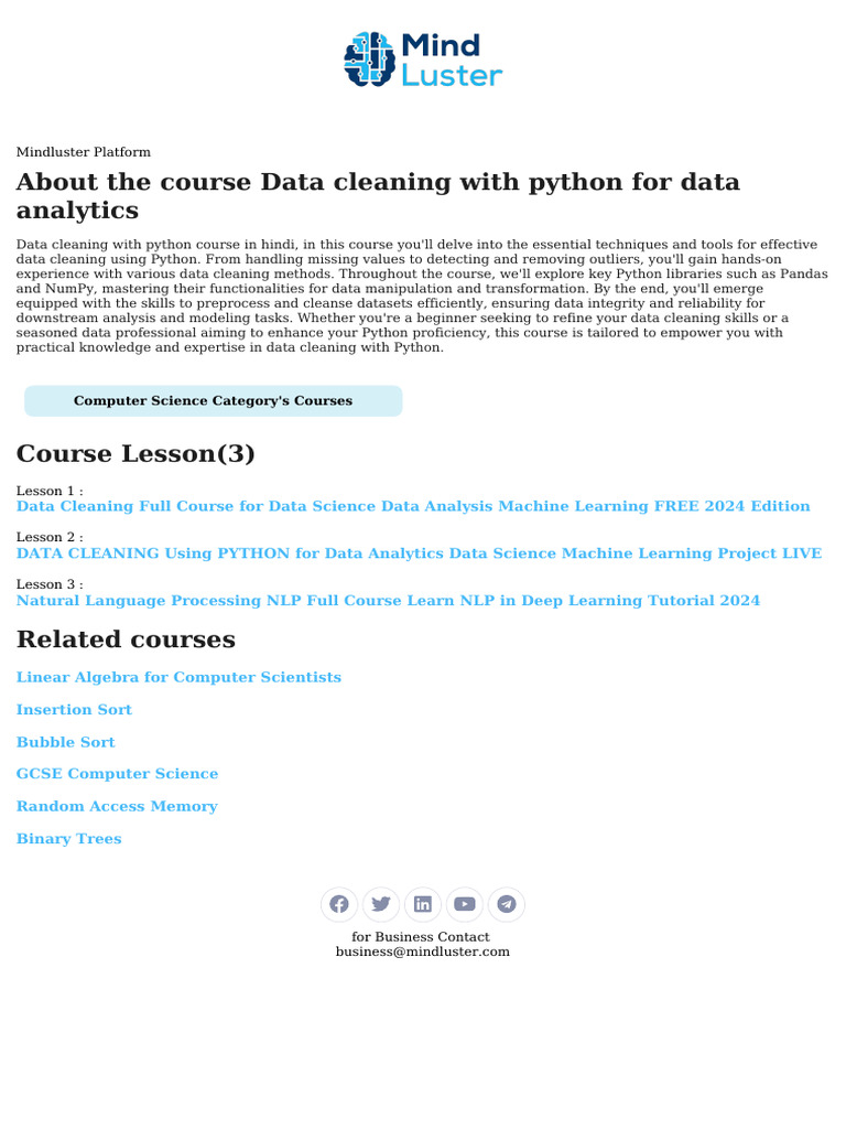 Data Cleaning With Python For Data Analytics Course Content | PDF
