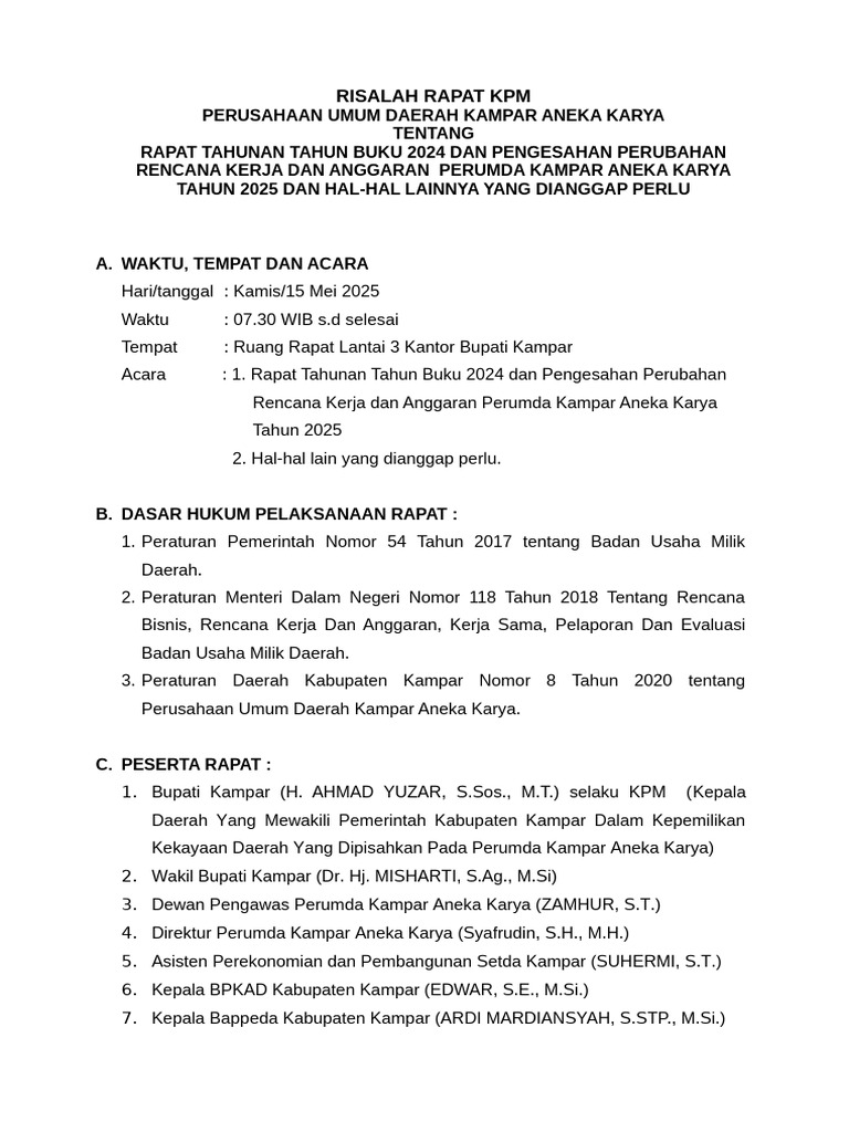 Contoh Risalah Rapat KPM | PDF