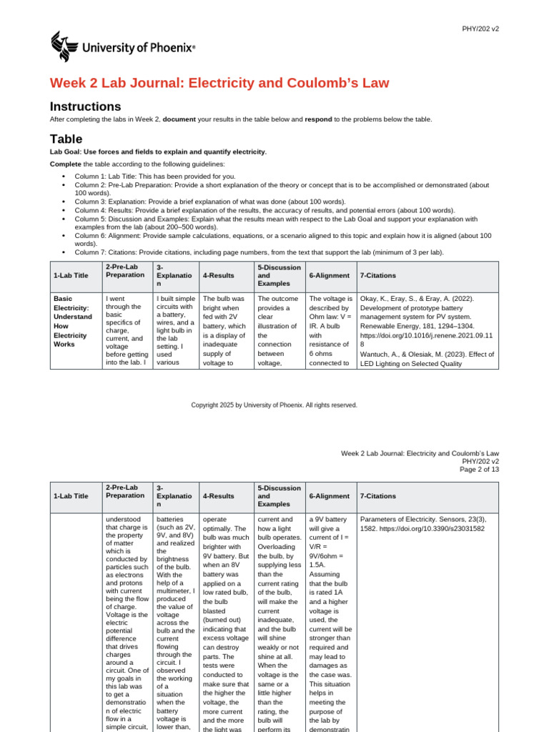 Phy202 v2 wk2 Lab Journal | PDF | Force | Electricity