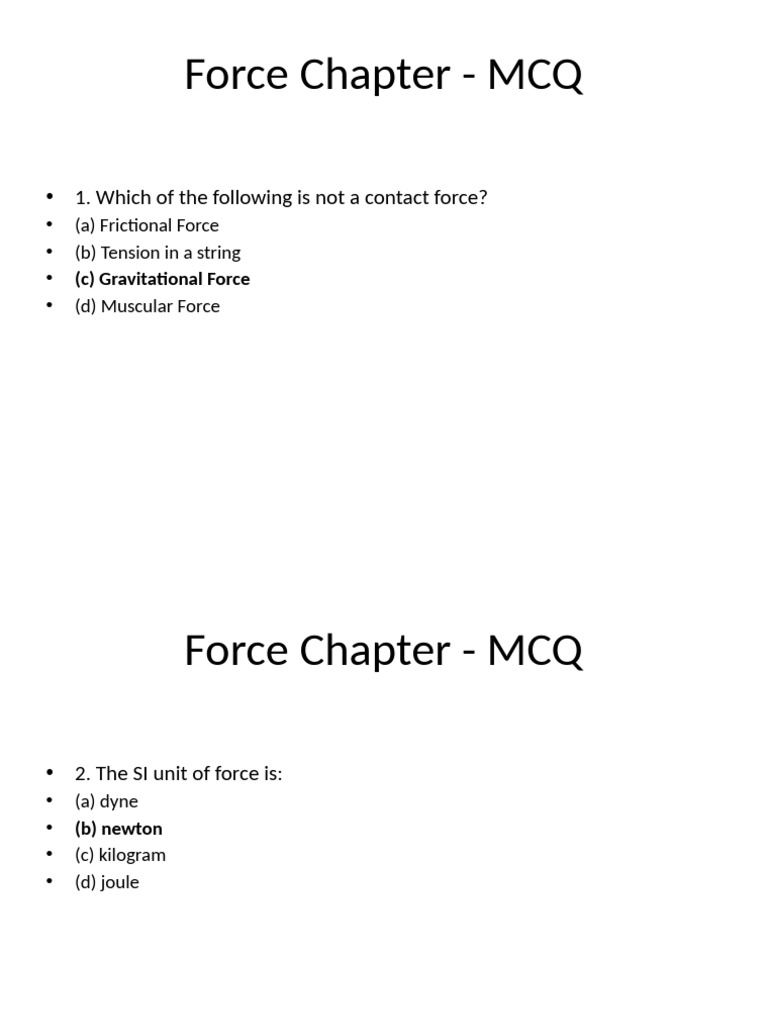Class9 Force Chapter MCQ Sample | PDF