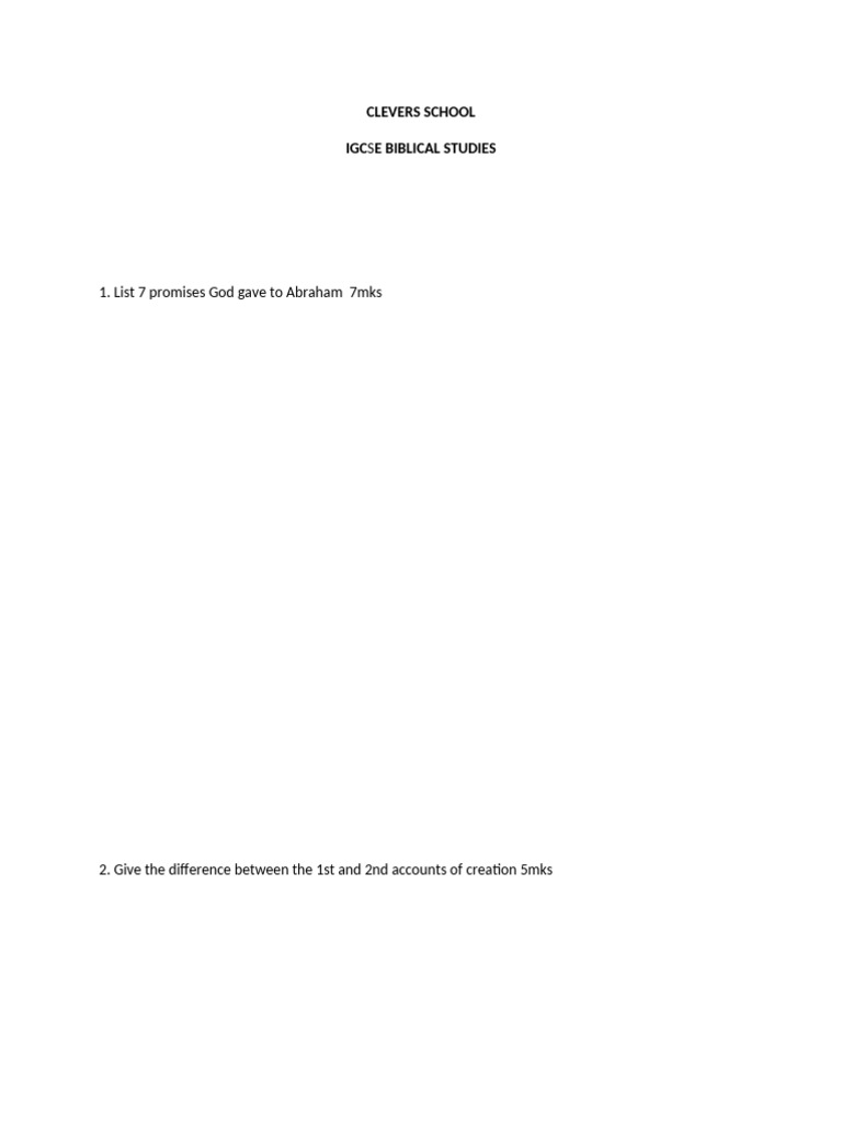 Clevers School- Igcse Biblical Studies | PDF