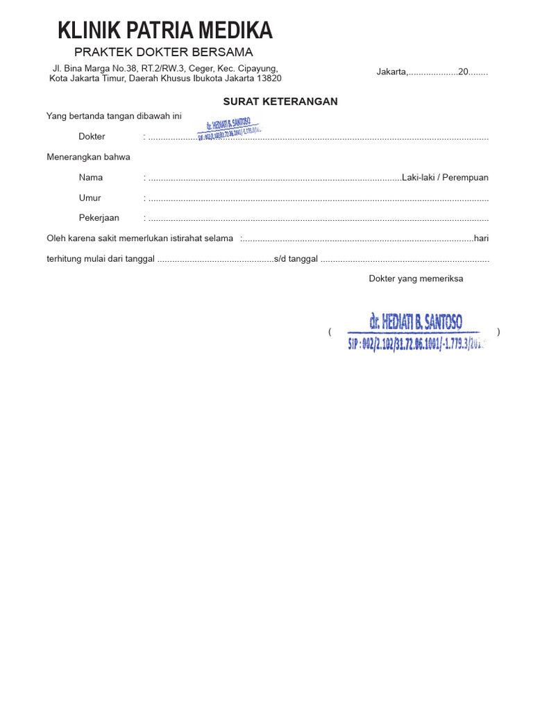 Surat Sakit Klinik Anggrek Cipayung | PDF