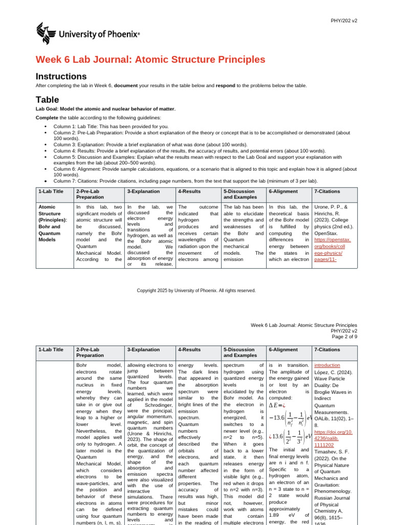Atomic Structure Lab: Bohr vs Quantum Models | PDF | Electron | Atomic ...
