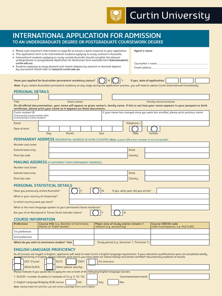 Curtin International Application Form | PDF | Postgraduate Education
