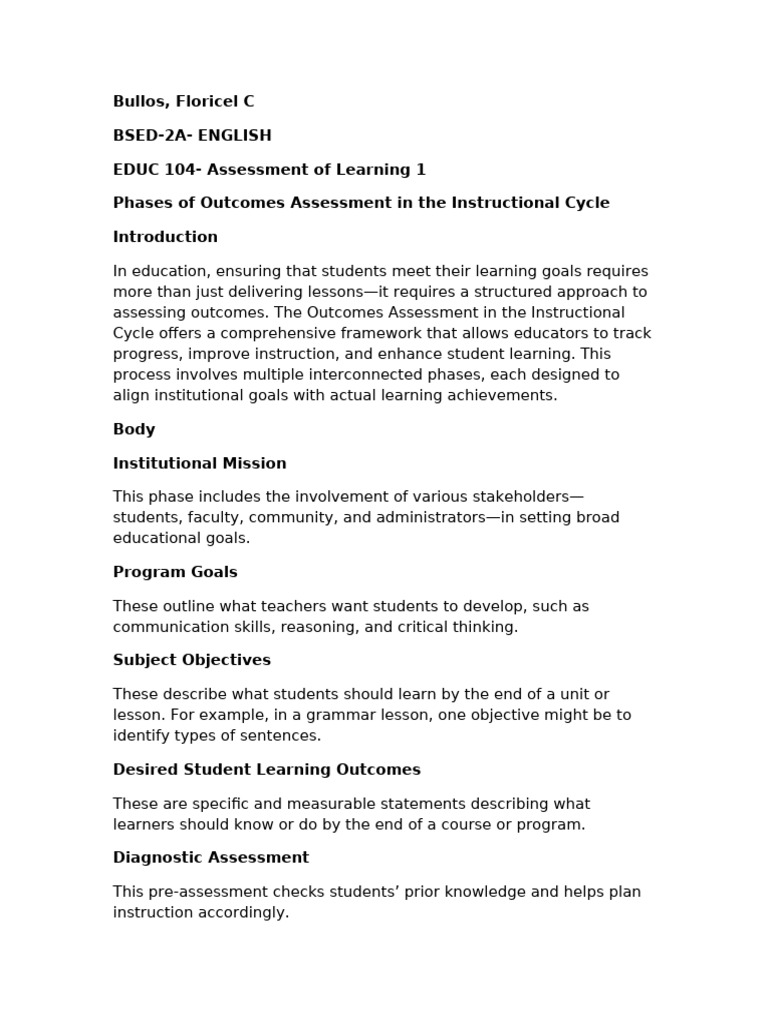 Phases of Outcomes Assessment in Education | PDF | Educational ...
