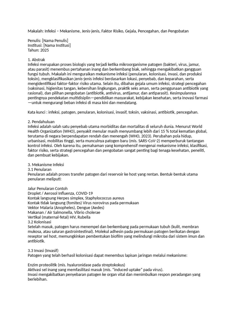 Makalah Infeksi - Mekanisme, Jenis Jenis, Faktor Risiko, Gejala,... | PDF