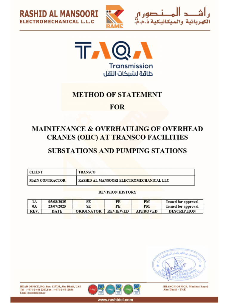 Maintenance Overhauling of Overhead Cranes (Ohc) at Transco Facilities ...