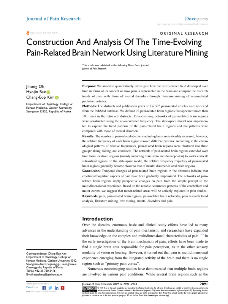 Construction and Analysis of The Time-Evolving Pain-Related Brain ...
