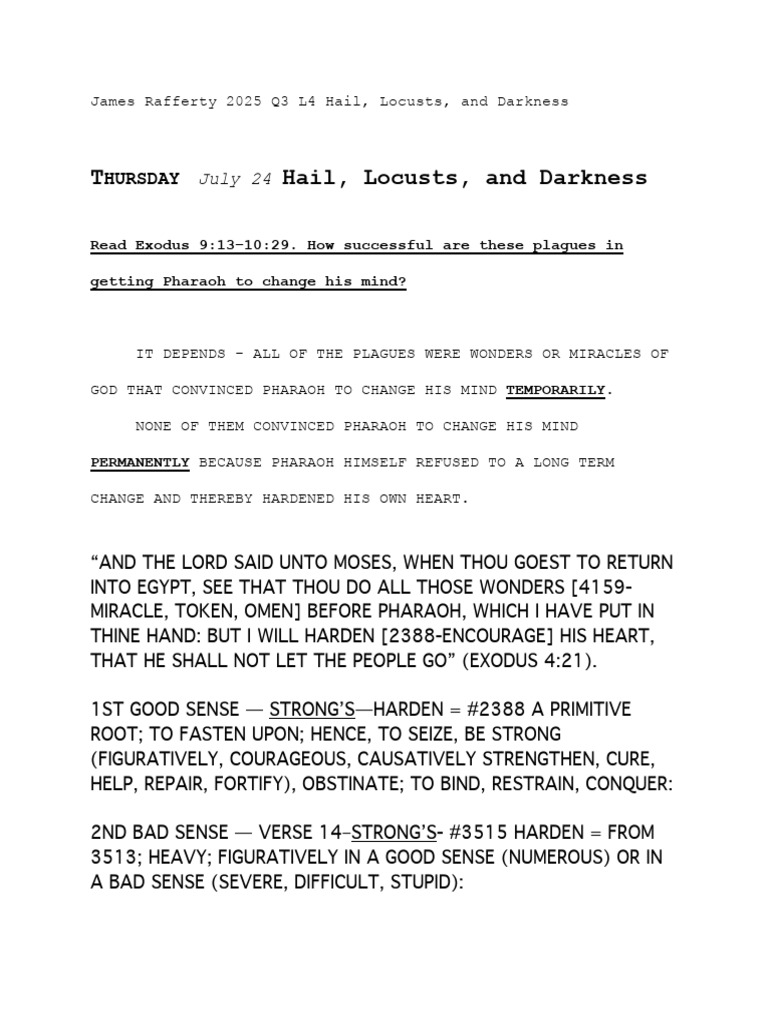 Pharaoh's Heart: Hail and Darkness Plagues | PDF | Book Of Exodus | Moses