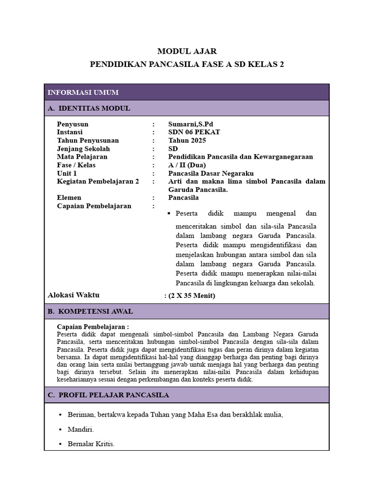 Perangkat Pembelajaran Sumarni 20240110982282 | PDF