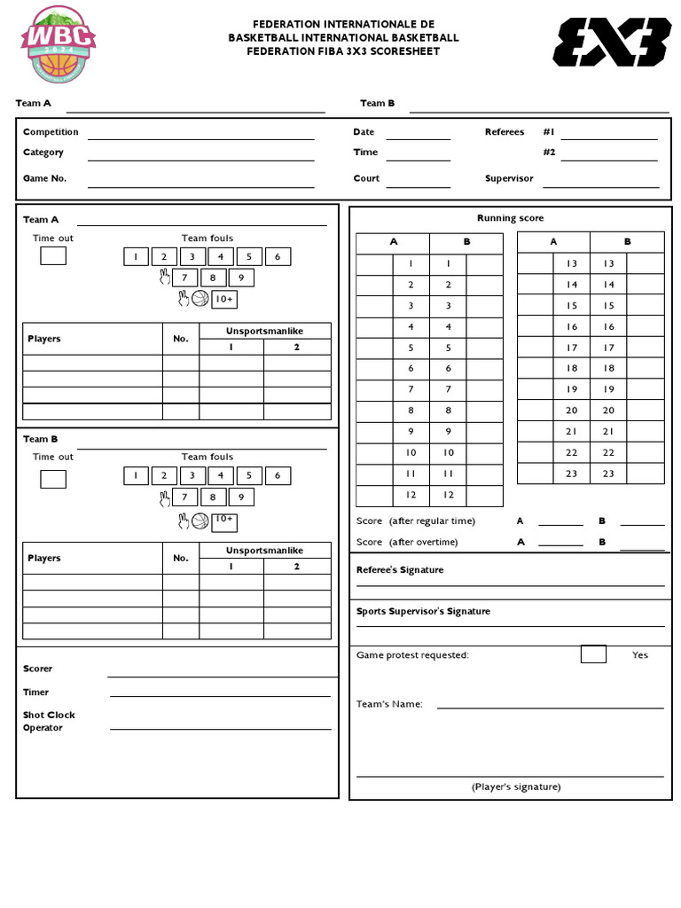 FIBA 3x3 Scoresheet | PDF | Athletic Sports | Sports