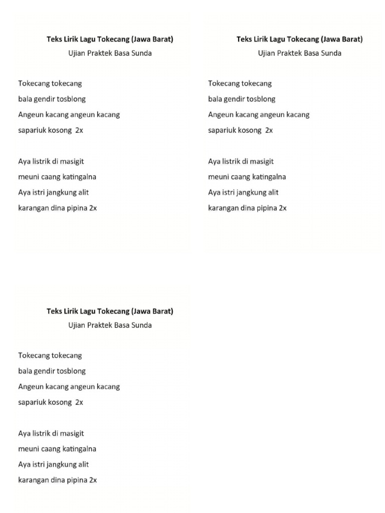 Lirik Lagu Tokecang | PDF