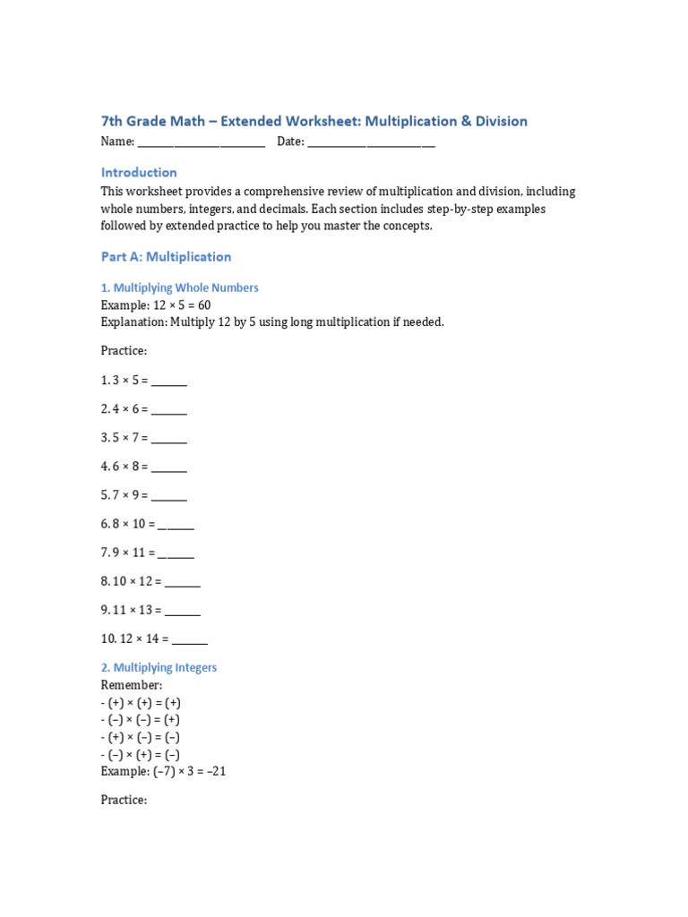 7th Grade Math: Multiplication & Division | PDF