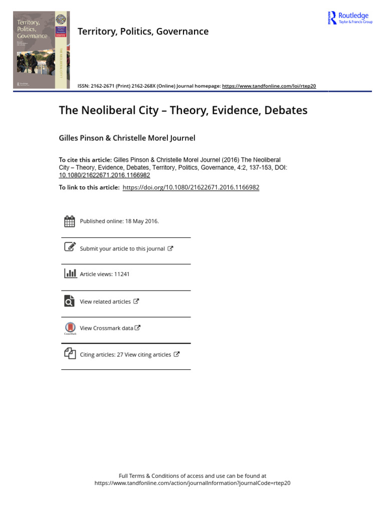 The Neoliberal City Theory Evidence Debates | PDF | Neoliberalism | Policy