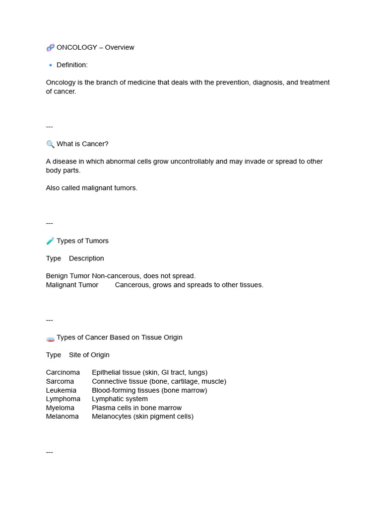 Oncology Notes for Medical Students | PDF | Cancer | Chemotherapy