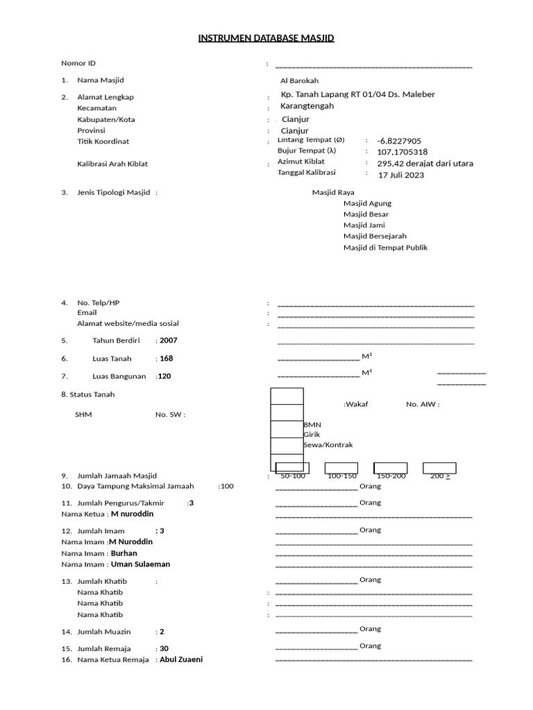 2. Instrumen Database Masjid | PDF