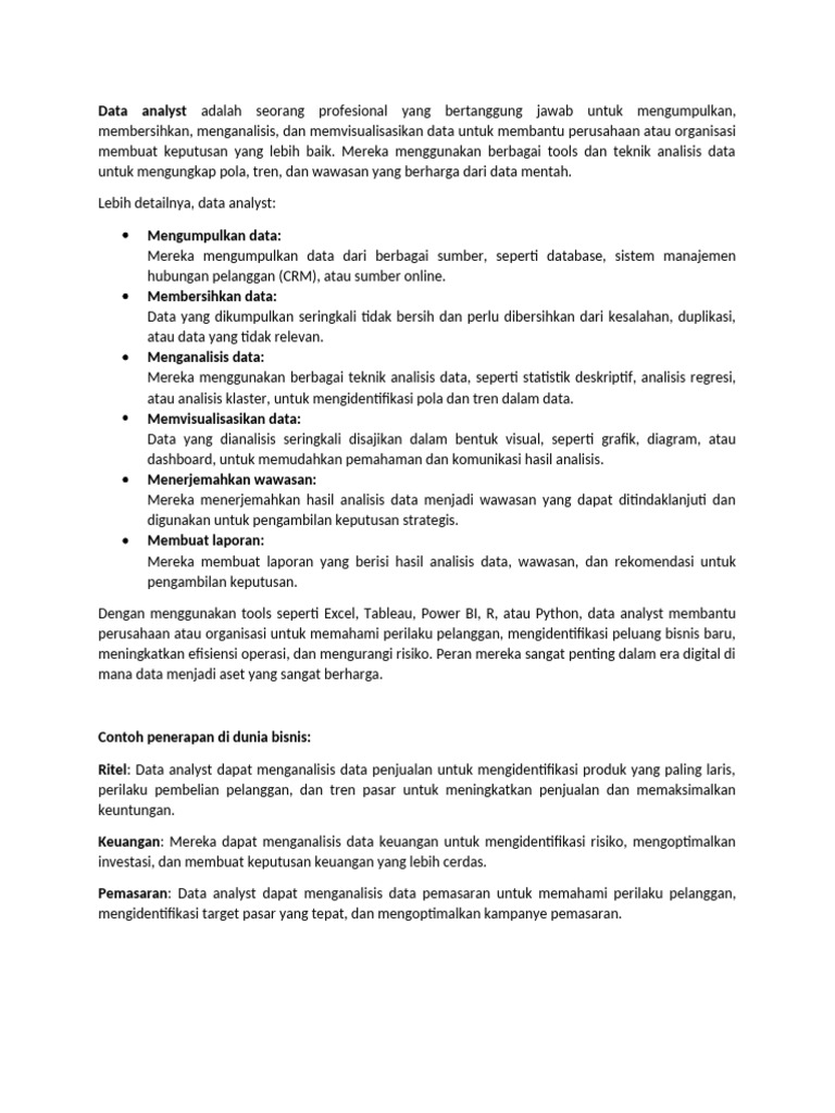 Peran dan Tugas Data Analyst dalam Bisnis | PDF