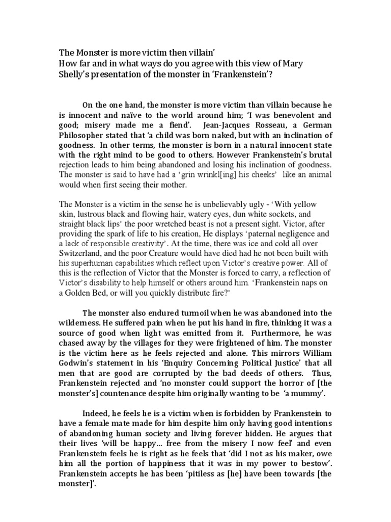 The Monster Is More Victim Then Villain' | PDF | Frankenstein
