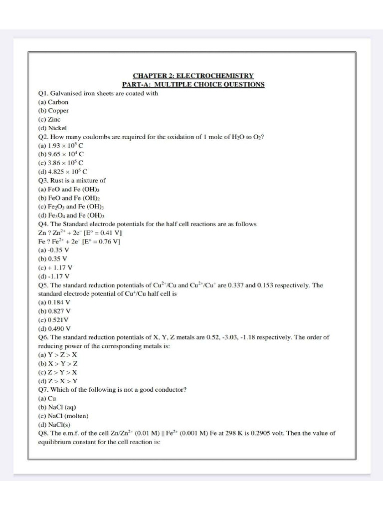 Additional Questions From Electrochemistry | PDF