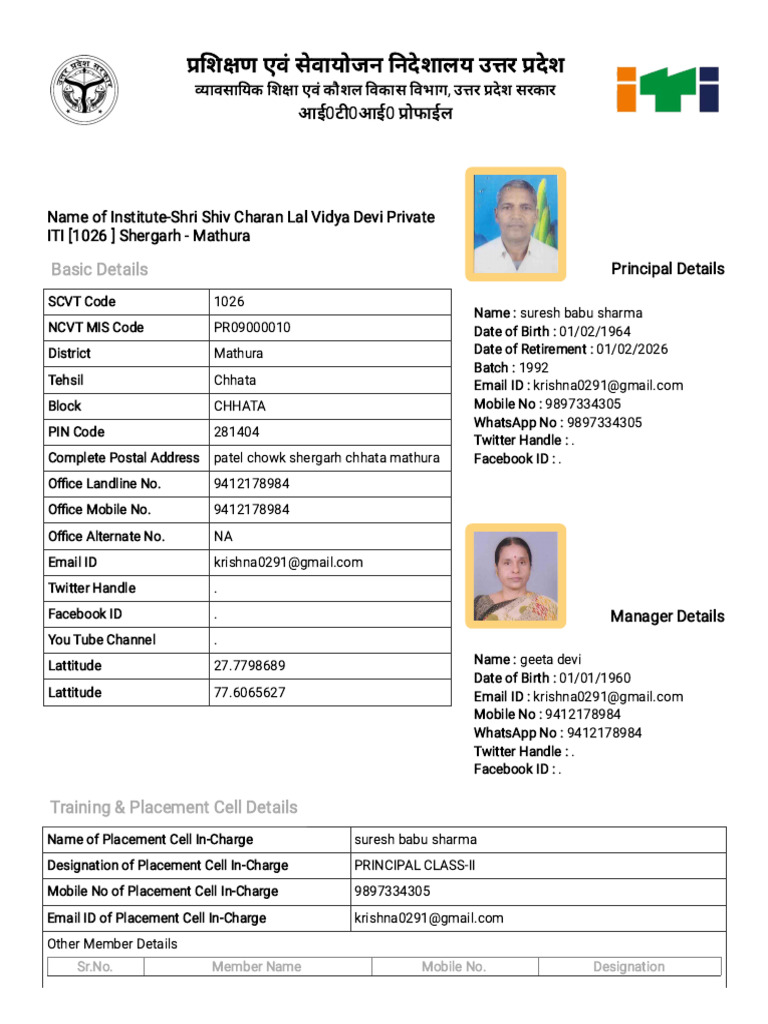 ITI Profile: Shri Shiv Charan Lal Vidya | PDF