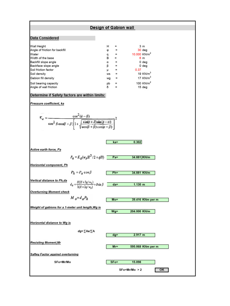 Gabion Wall Typical Design Brook02 | PDF | Friction | Applied And Interdisciplinary Physics