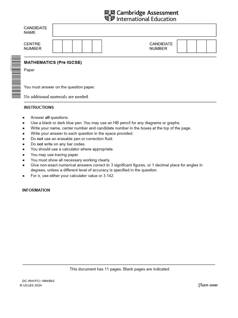 Mathematics Term 3 Test Pre IGCSE | PDF | Area | Angle