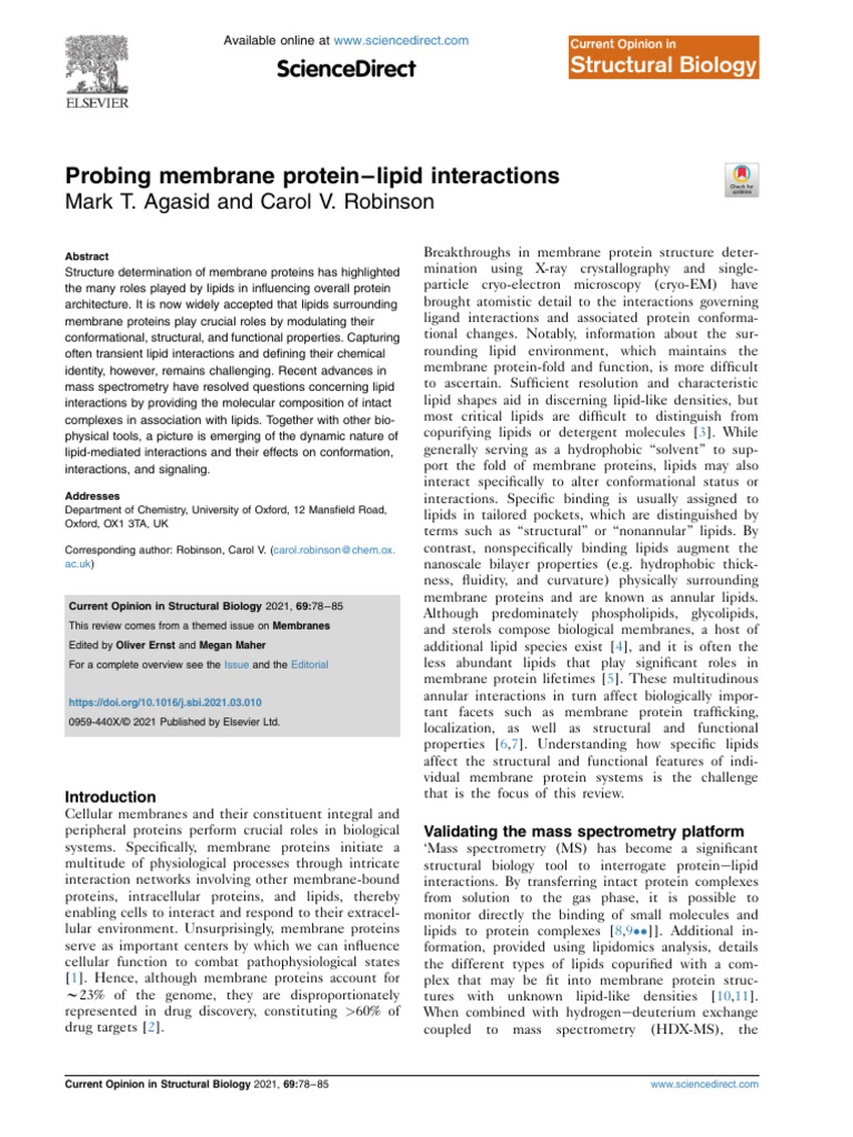 Probing Membrane Protein-Lipid Interactions | PDF | Cell Membrane ...