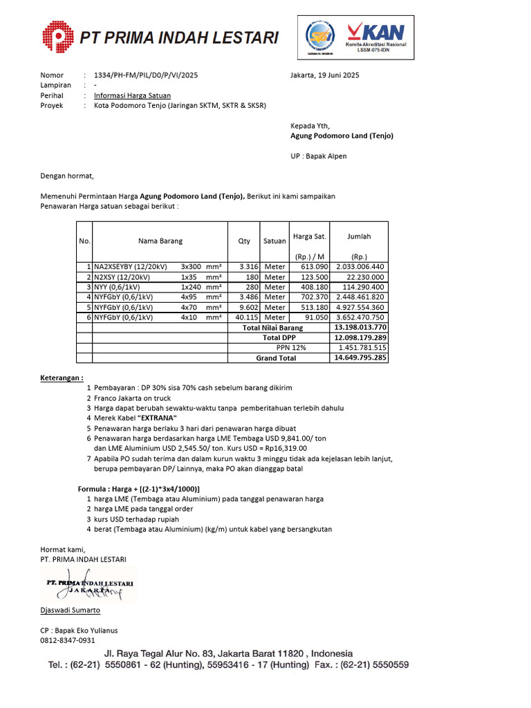 PH 1334 Agung Podomoro Land Proyek Kota Podomoro Tenjo (Jaringan SKTM, SKTR & SKSR) | PDF