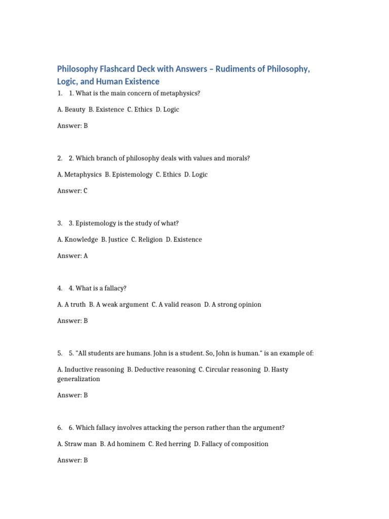 Philosophy Flashcards Deck With Answers | PDF | Logic | Argument