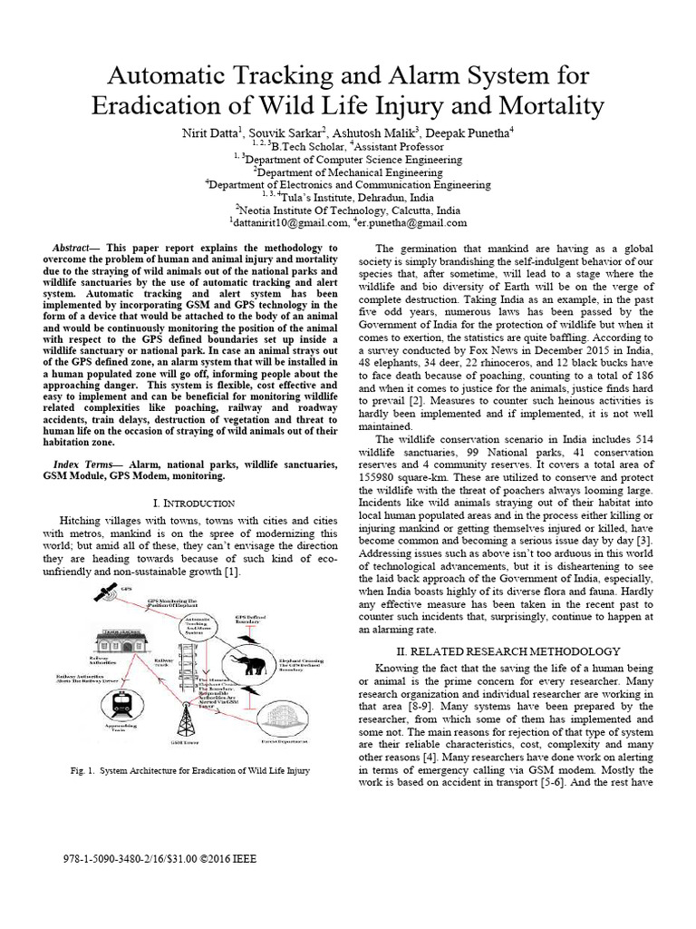 Automatic Tracking and Alarm System For Eradication of Wild Life Injury ...