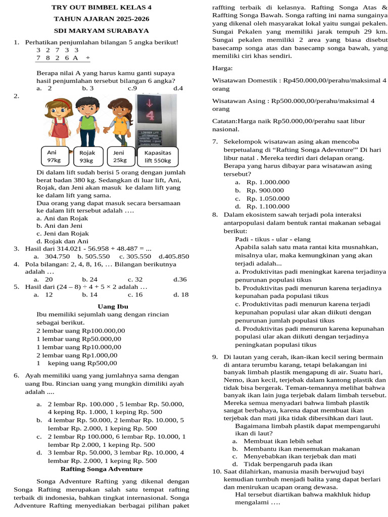 Try Out Bimbel Kelas 4 SD 2025-2026 | PDF