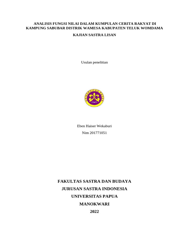 Analisis Fungsi Nilai Dalam Kumpulan Cerita Rakyat Di Kampung Sabubar Distrik Wamesa Kabupaten ...