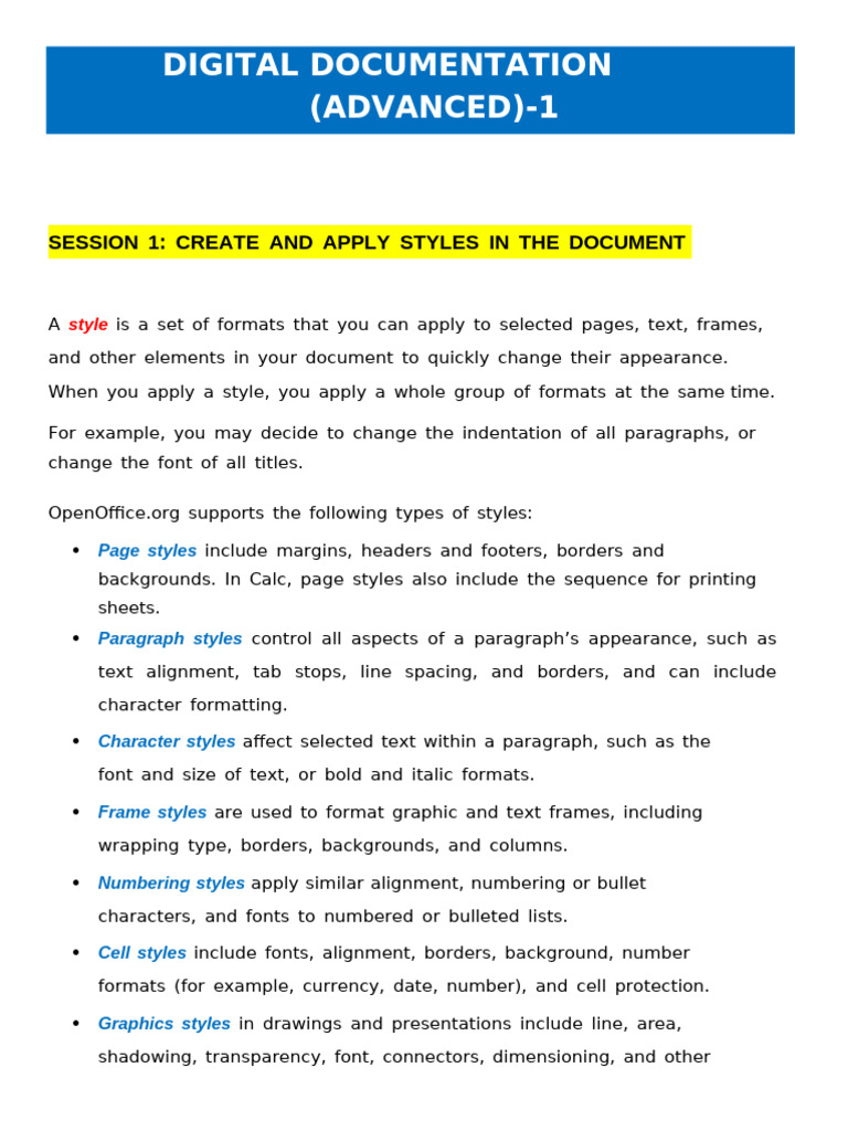 Unit 1 Digital Documentation Class 10 IT | PDF | Paragraph | Spreadsheet