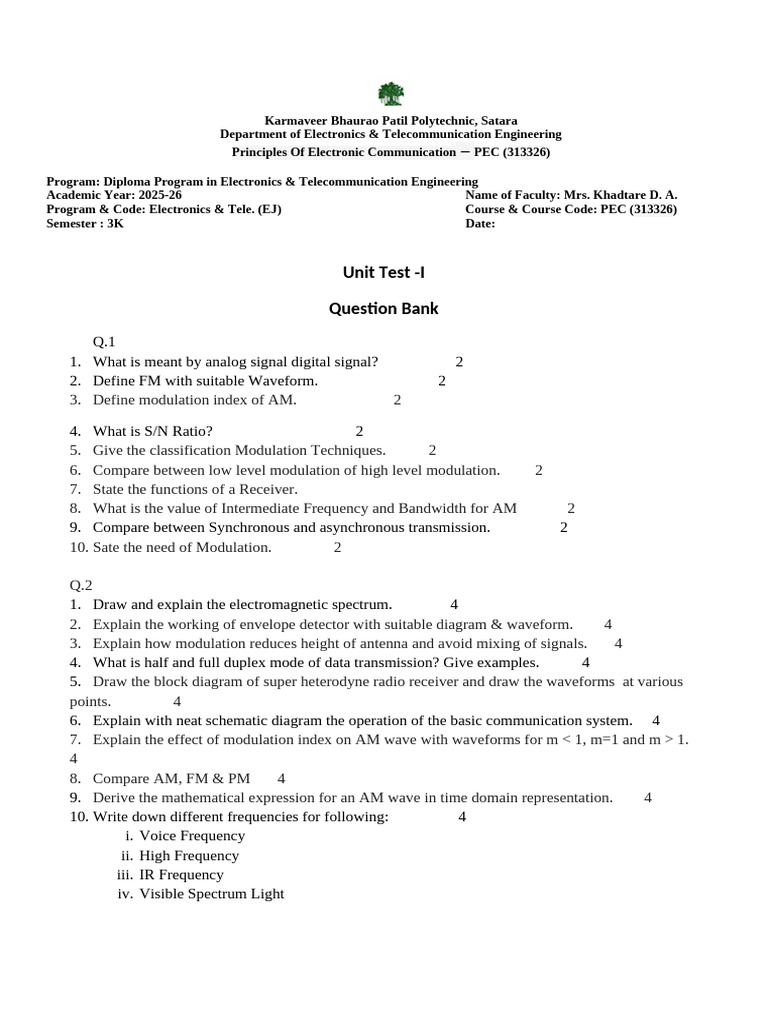 PEC Question Bank for Diploma Students | PDF