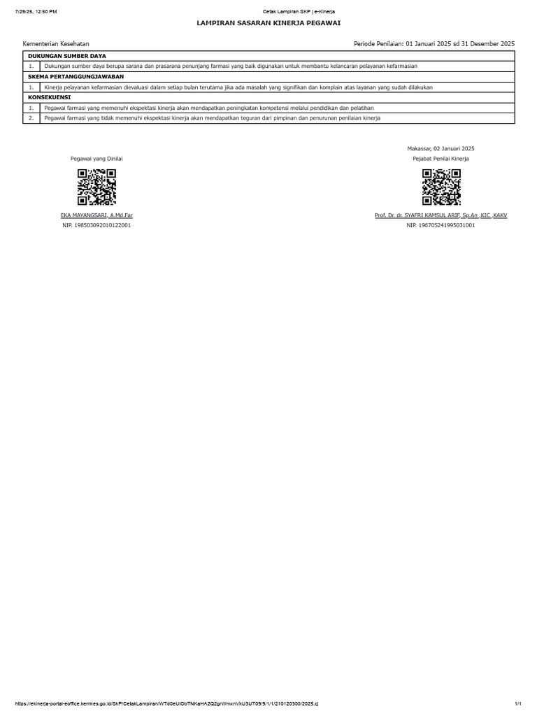 Cetak Lampiran SKP - E-Kinerja 2025 | PDF