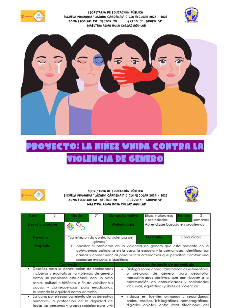 Proyecto La Niñez Unida Contra La Violencia De Genero Pdf Educación