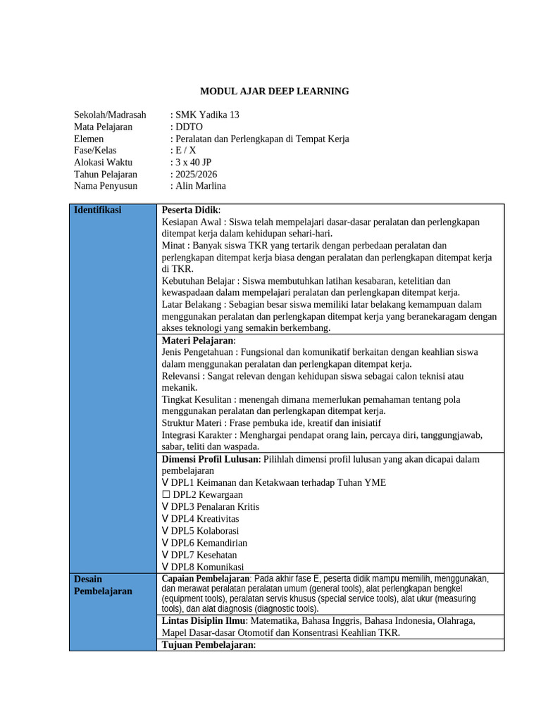 2025-2026. 6. Modul Ajar Deep Learning Pptk. Alin Fase e | PDF