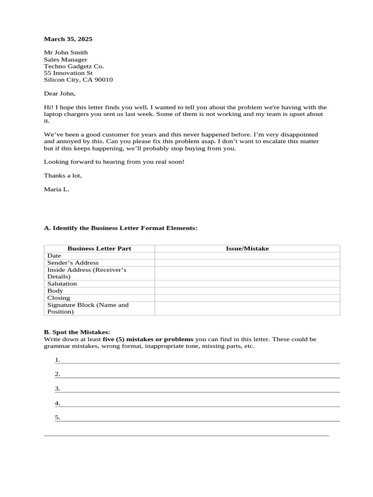 Laptop Charger Complaint Letter Analysis | PDF