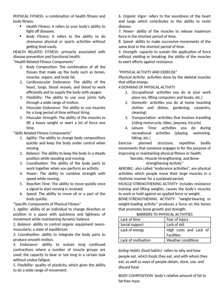 Physical Fitness Lesson 1 2 | PDF | Physical Fitness | Strength Training