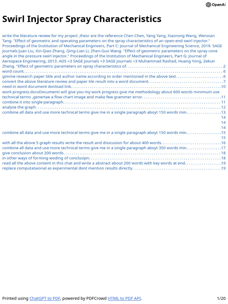 Swirl Injector Spray Characteristics | PDF | Flow Measurement | Fluid Mechanics