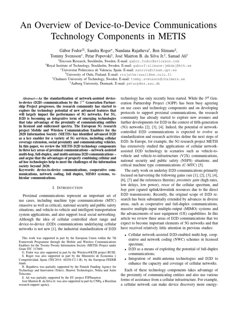 An Overview of Device To Device Communications 2020 | PDF | Mimo ...