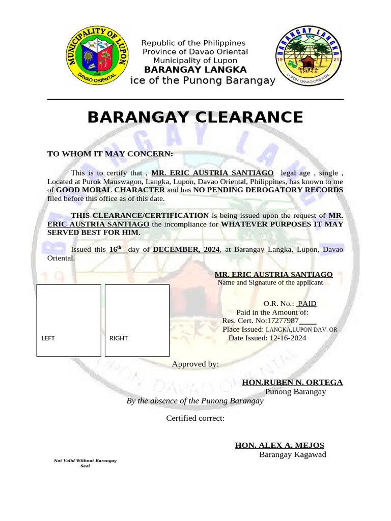 Barangay Clearance 2024 (AutoRecovered) (AutoRecovered) | PDF