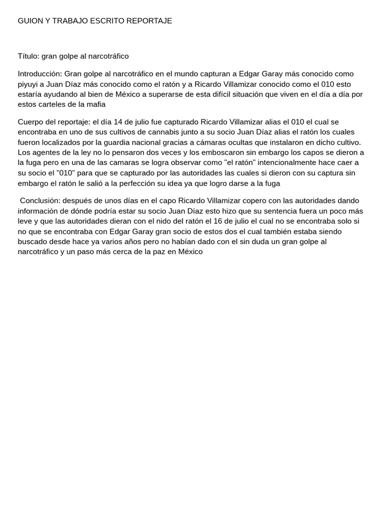 Guion y Trabajo Escrito Reportaje PDF | PDF