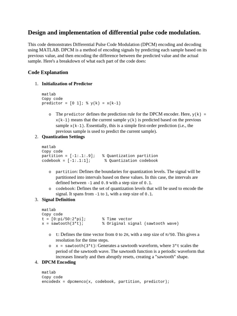 DPCM Encoding and Decoding in MATLAB | PDF | Mean Squared Error ...