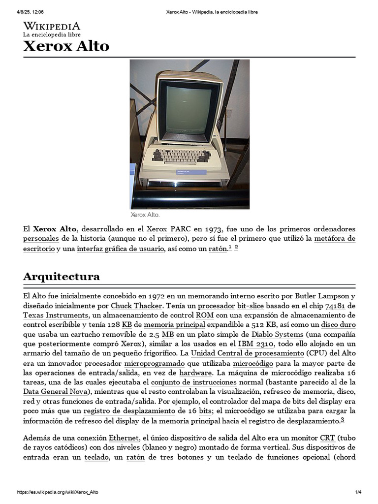 Historia del Xerox Alto (1973) | PDF | Clases de computadoras ...