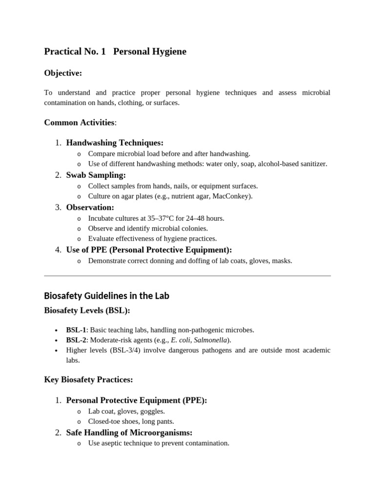 Lab and Biosafety practicals | PDF | Personal Protective Equipment ...