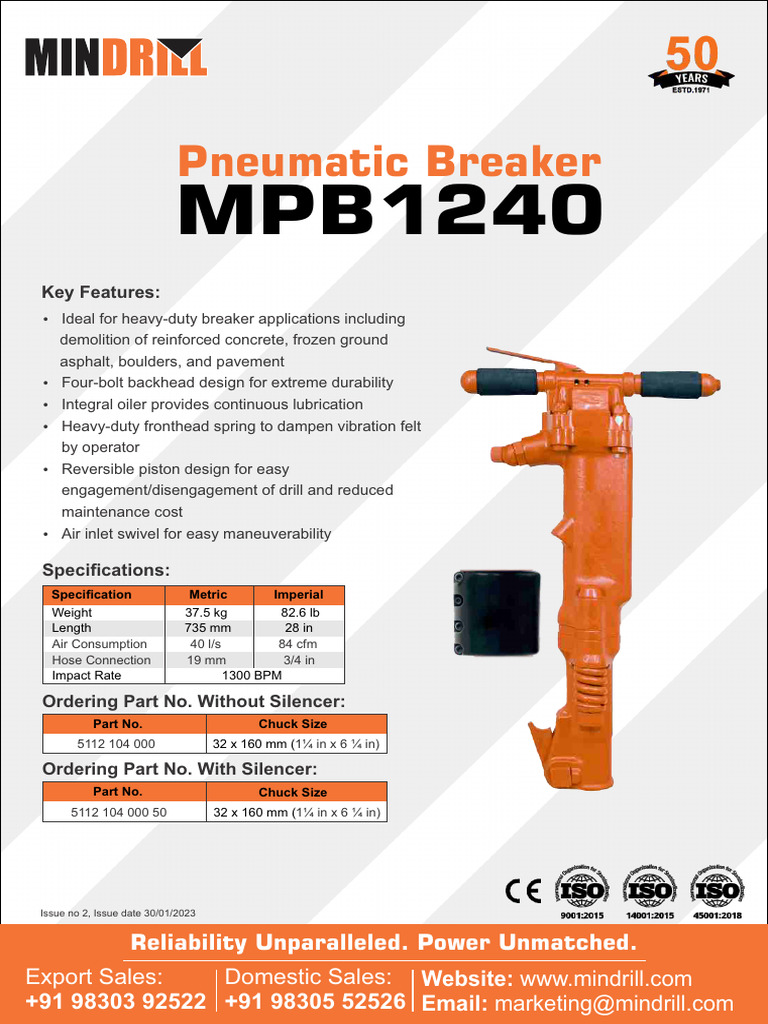 Heavy-Duty Pneumatic Breaker MPB1240 | PDF