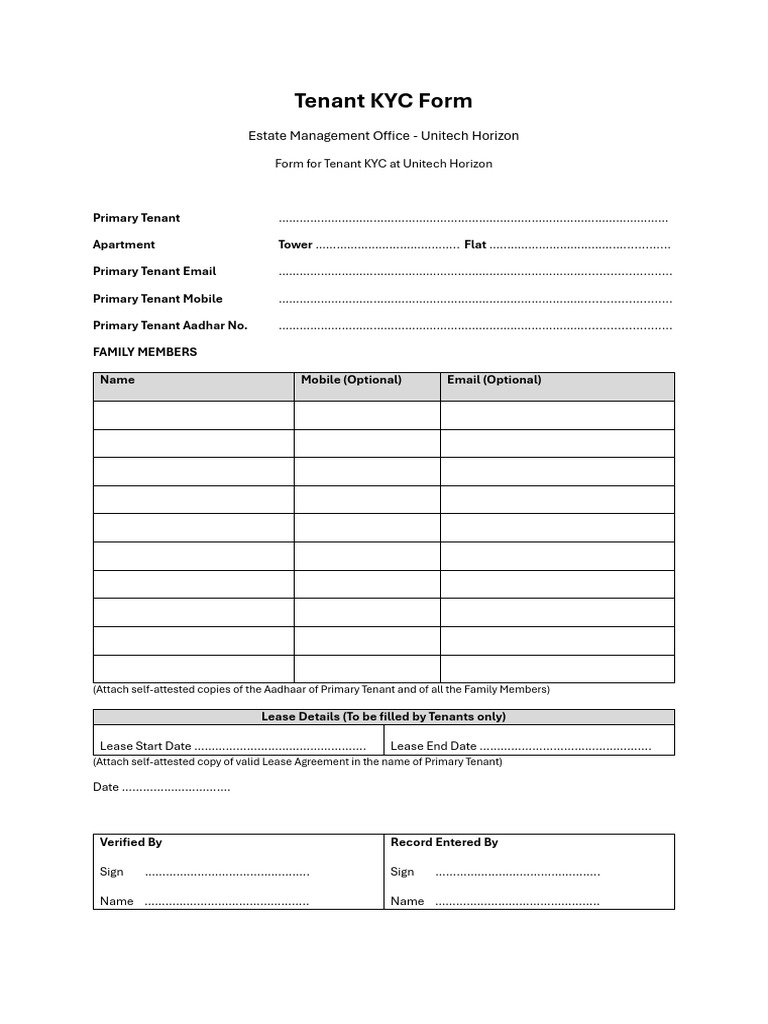 Attach1tenant KYC Form | PDF