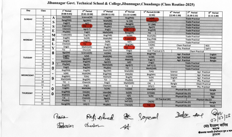 Class Routine 2025 | PDF